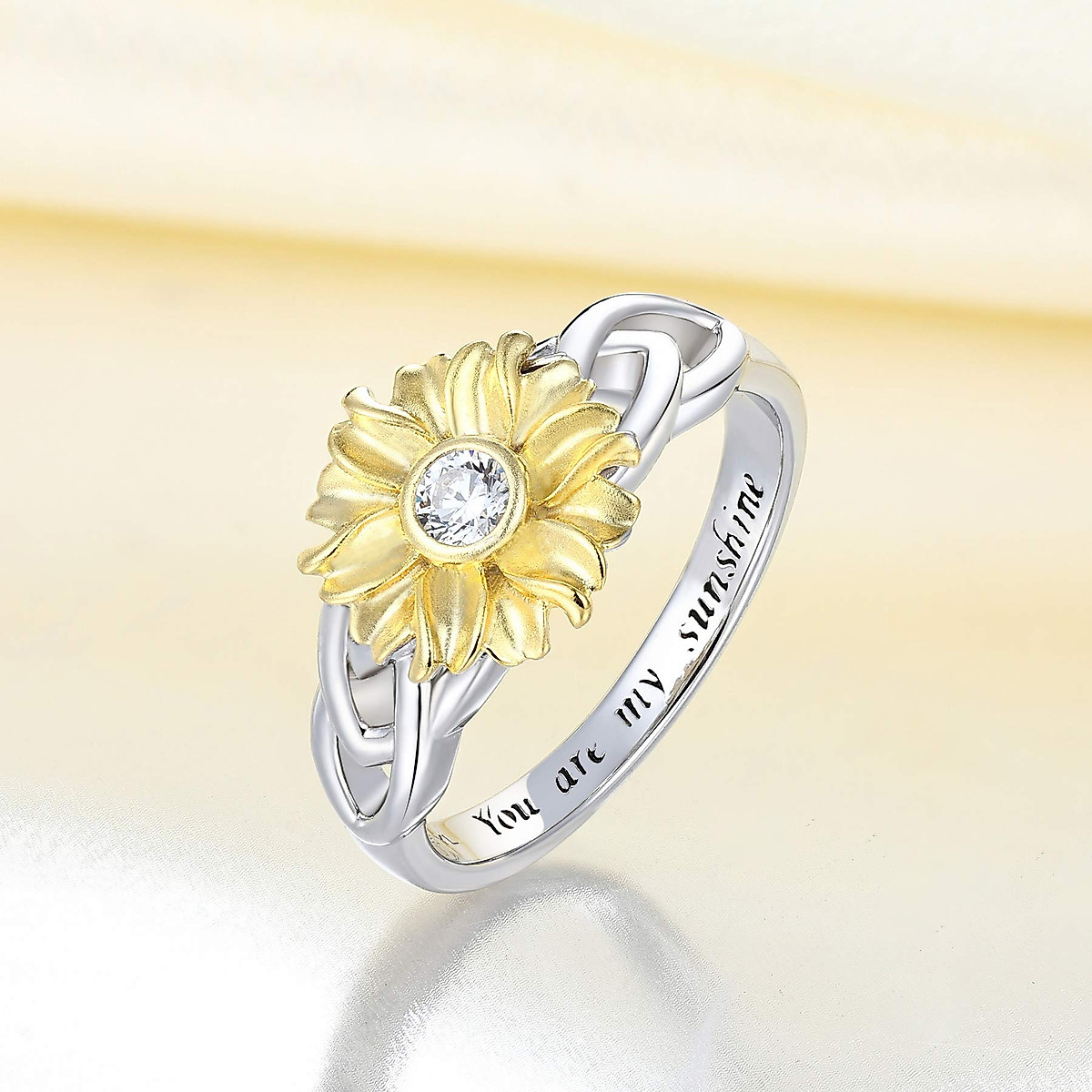 YL Sunflower Rings 925 Sterling Silver Cubic Zirconia Flower Leverback Jewelry for Women-size 7