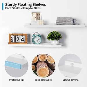 Gieanoo Picture Ledge Shelves, Floating Shelves for Wall,5.1" Deep Set of 2 16inch Solid Natural Wood Wall Shelves with Lip Bookshelves for Bedroom, Living Room, Nursery, Kitchen