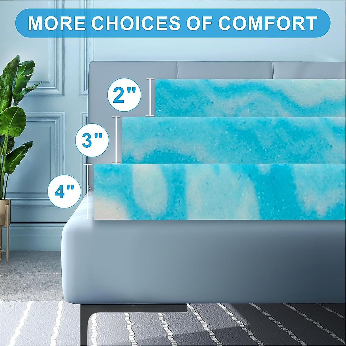 MUUEGM 2 Inch Memory Foam Mattress Topper Twin Size,Cooling Gel Infused Twin Mattress Pad for Pressure Back Pain Relief,Ventilated Soft Bed Topper for College Dorm Single Bed,CertiPUR-US Certified