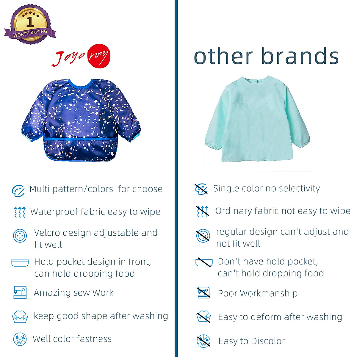 Joyo roy Long Sleeve Bibs For Babies Baby Bibs For Eating Smock Plastic Bibs Baby Bibs Weaning Bib Smock Bibs For Babies Baberos Para Bebe Niño Baby Smock For Eating Baby Apron For Eating