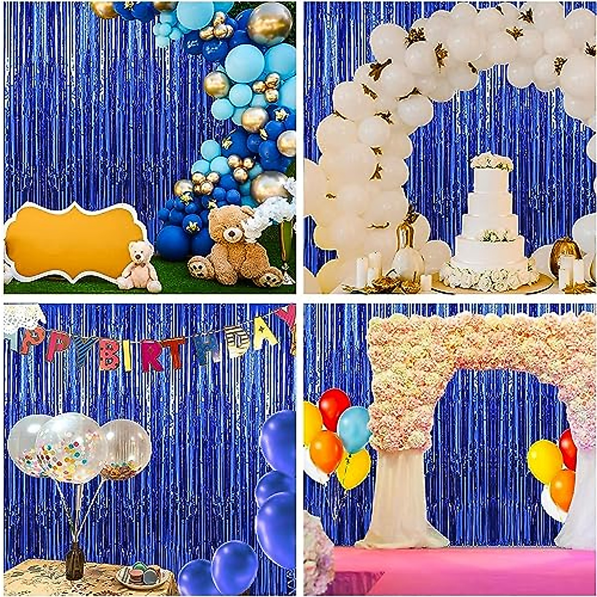 Birthday Party Decorations| 3 Pack 3.3 x 9.9 ft Blue Foil Fringe Curtains Party Supplies|Tinsel Curtain Backdrop for Parties, Glitter Streamers Backdrop for Birthday/Photo Booth Backdrops/Party Decor