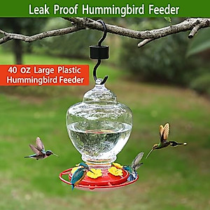 40 Ounces Hummingbird Feeder,Hummingbird Feeders for Outdoors Hanging,Plastic Humming Birds Feeders for Outside with 6 Feeding Perch Red