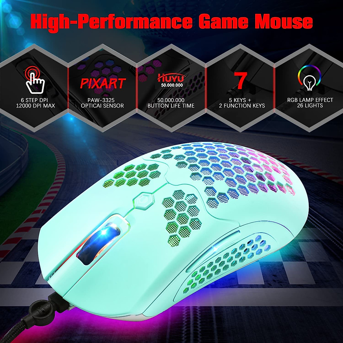 GK61Pro Mechanical Gaming Keyboard and Model Mouse Combo,Wired 18 Chroma RGB Backlit 62key Anti-ghosting Honeycomb Gaming Mouse 12000 DPI Ergonomic for Windows PC Gamers Typists（Blue/Blue Switch）