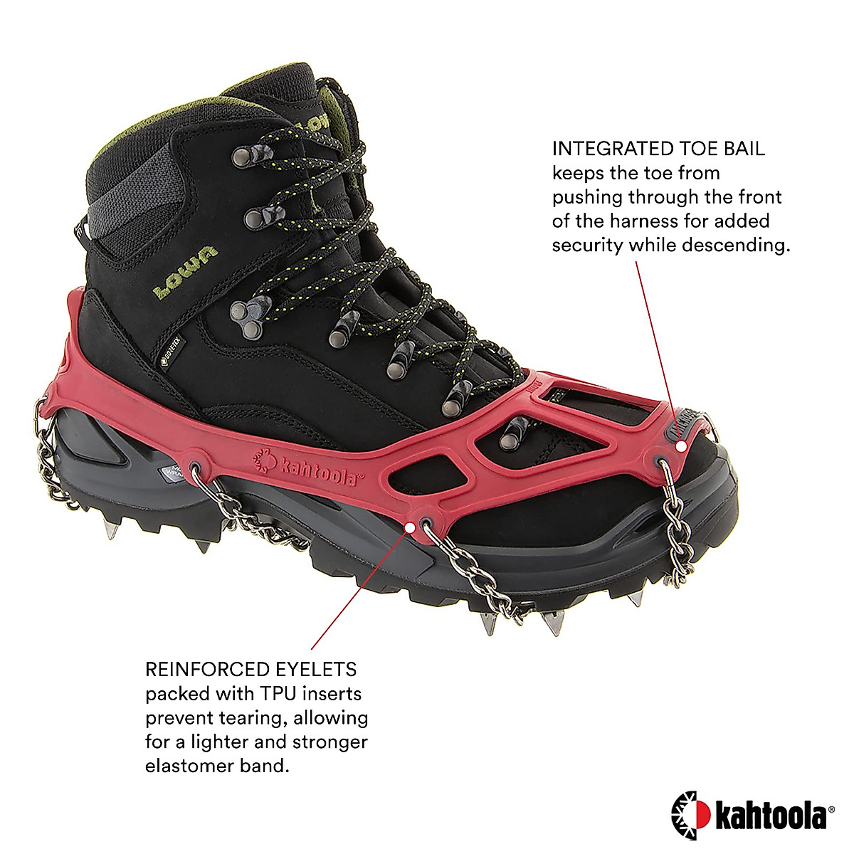 Kahtoola MICROspikes Footwear Traction for Winter Trail Hiking & Ice Mountaineering - Red - Medium