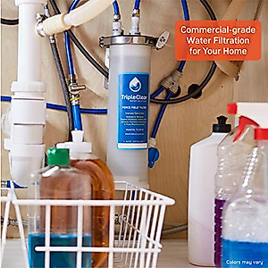 Triple Clear Force Field Filter Under Sink Water Filter System | Improves Taste & Odor | Removes Harmful Contaminants | Hardware Included | Blue
