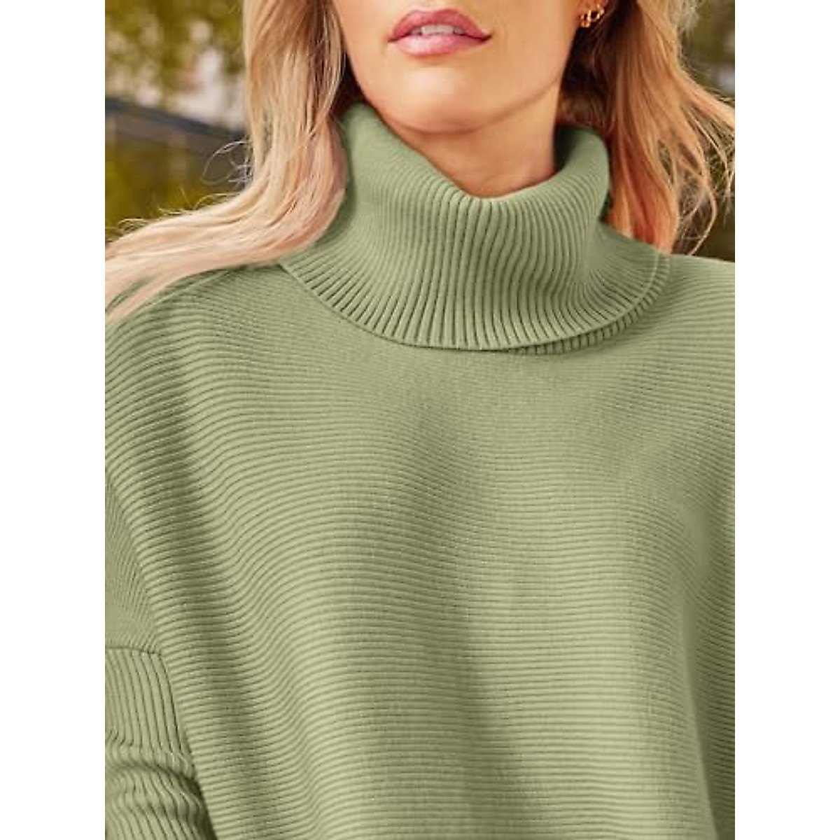 LILLUSORY Oversized Turtleneck Pullover Sweaters Womens 2024 Long Tunic Sweater Winter Trendy Casual Poncho Cowl Neck Cute Tops Dress Fall Fashion Clothes Outfits Clothing Light Green
