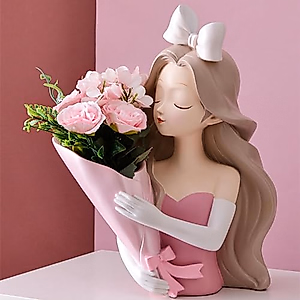 Girl Statue Home Decor Vase Resin Storage Tray Decoration Living Room Flower Vases Craft Living Room Decoration