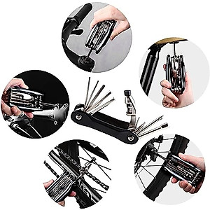 YBEKI Bike Tyre Repair Tool Kit - Bicycle Tool kit with 210 Psi Mini Pump 10-in-1 Multi-Tool with Chain Breaker, Tyre Levers &Tire Patch, Bone Wrench, 1 Portable Bag. 6 Month Warranty