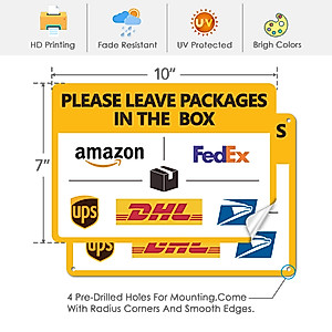 Package Delivery Sign Delivery Instructions Sign 2 Pack Leave Packages in The Box Sign,Two For One : 1 Pcs Super Tough PVC+1 Pcs Self Adhesive Vinyl, Rust-Free, Weather-Proof