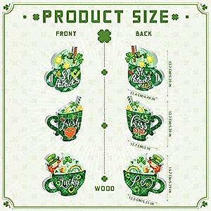 3 Pieces St. Patrick's Day Wooden Coffee Sign Double Side Coffee Cup Table Sign Irish Themed Tabletop Centerpiece Signs Shamrock Gold Coins Wooden Sign for St Patrick's Day Gift Party Home Decor