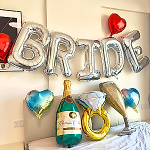 Huge Silver Bride Balloons Set， Diamond Ring Balloon, Silver Bachelorette Party Decorations Bride Balloons Bachelorette Bachelorette Balloons,Bridal Shower Balloon, Bride Decorations
