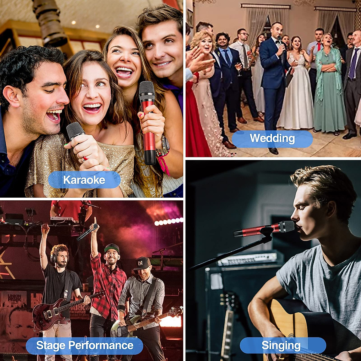 LEKATO Wireless Microphone, UHF Professional Microphones Rechargeable Metal Dual Wireless Microphone Dynamic Microphone System Set with Rechargeable Receiver for Karaoke Singing, Speech, Wedding