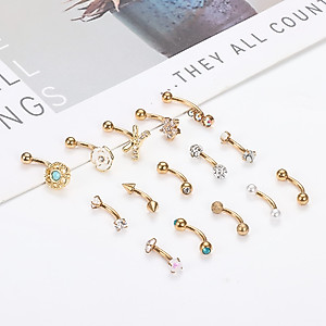 Drperfect Rook Daith Piercing Jewelry 16G Surgical Steel 6mm 8mm Curved Barbell Eyebrow Rings Helix Tragus Snug Lip Belly Button Piercing Daith Rook Earrings for Women Men
