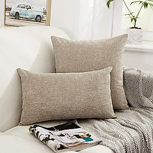 MERNETTE Pack of 2, Thick Chenille Decorative Square Throw Pillow Cover Cushion Covers Pillowcase, Home Decor Decorations for Sofa Couch Bed Chair 18x18 Inch/45x45 cm (Light Brown)