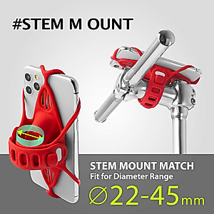 Bone】 Bike Tie Pro 4 Bike Phone Mount Bicycle Phone Holder for Stem Mounting 4.7"-7.2" Cell Phones, Ultra Light Phone Mount for Bike Motorcycle, Designed for Road Touring Bicycle Accessories - Red