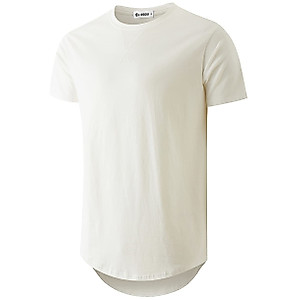 KLIEGOU Mens 100% Cotton Hipster Hip Hop Longline Crewneck T-Shirt White XL(66)