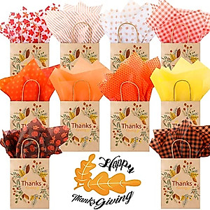 SANNIX 100 Sheet Fall Thanksgiving Tissue Paper, Pumpkin Maple Leaves Plaid Dots Crafts Paper Orange Yellow Autumn Wrapping Paper for Fall Harvest Thanksgiving Gift Wrapping Decorations (10 Design)