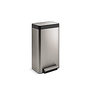 KOHLER 8 Gallon Tall Hands-Free Kitchen Step Can, Trash Can with Foot Pedal, Quiet-Close Lid, Stainless Steel, K-20941-ST