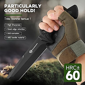 DRACHENADER XR-B01-FT Tanto Survival Fulltang Outdoor fixed blade Knife 5mm thick steel with ABS Sheath, Fullblack