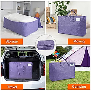 Polecasa 105L 2 Pack Extra Large Storage Bags with Strong Handles & Zippers & Lining, Heavy Duty Moving Bag, Waterproof Closet, Underbed Organizer for Bedding, Blanket, Pillow, No Smell, Purple