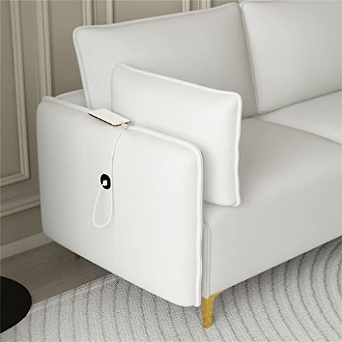 sgzyl L Shape Sectional Sofa with USB Beige Fabric