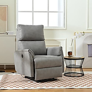 Electric Rocking Recliner Chair Sofa,Upholstered Foam Lounge Single Sofa,Modern Small Rocking Swivel Recliner Chair for Bedroom,Living Room Chair Home Office Theater Seat,Side Pocket (Light Gray)