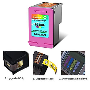 greencycle Re-Manufactured 63XL 63CXL Ink Cartridge Compatible for HP Envy 4520 4510 4528 OfficeJet 4650 4658 3830 5255 5258 DeskJet 1110 2136 3636, with New Version chip (Tir-Color, 3 Pack)
