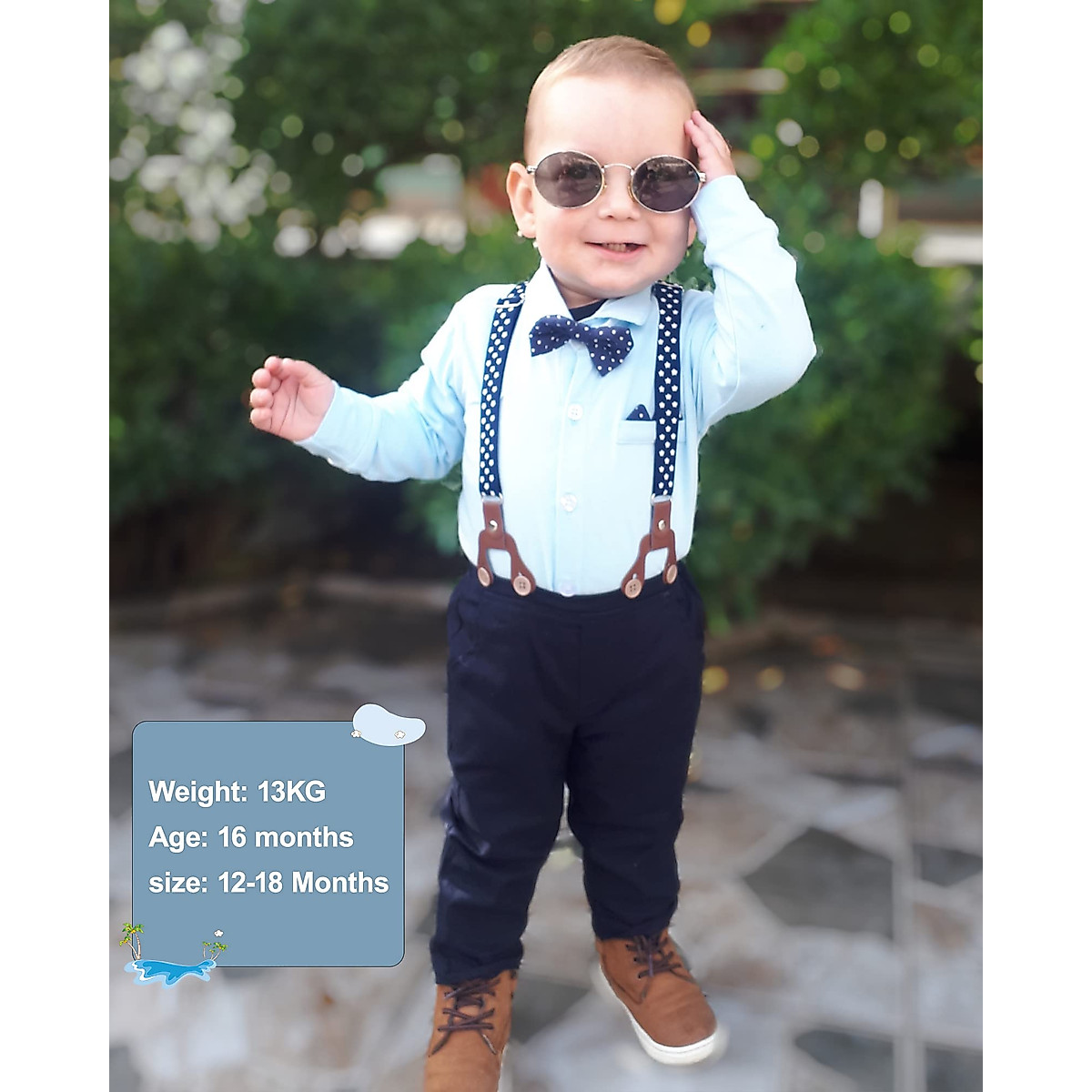 YALLET Baby Boy Clothes Set Infant Tuxedo Long Sleeve Gentleman Suit Outfits + Beret Hat + Suspender Pants + Bowtie 0-18M