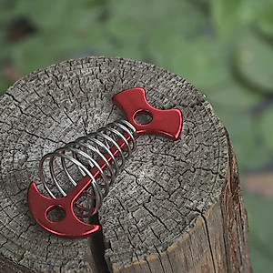 10 pcs Aluminium Alloy 3 inch Fishbone Tent Stakes Deck Anchor Pegs with Spring Rope Buckle Hook Cord Adjuster Tensioner Kit for Camping on Wood Platform