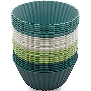 24 Pack Silicone Baking Cups Reusable Muffin Liners Non-Stick Cup Cake Molds Set Cupcake Silicone Liner Standard Size Silicone Cupcake Holder Silicon Cups for Baking Bpa Free (4 Colors)