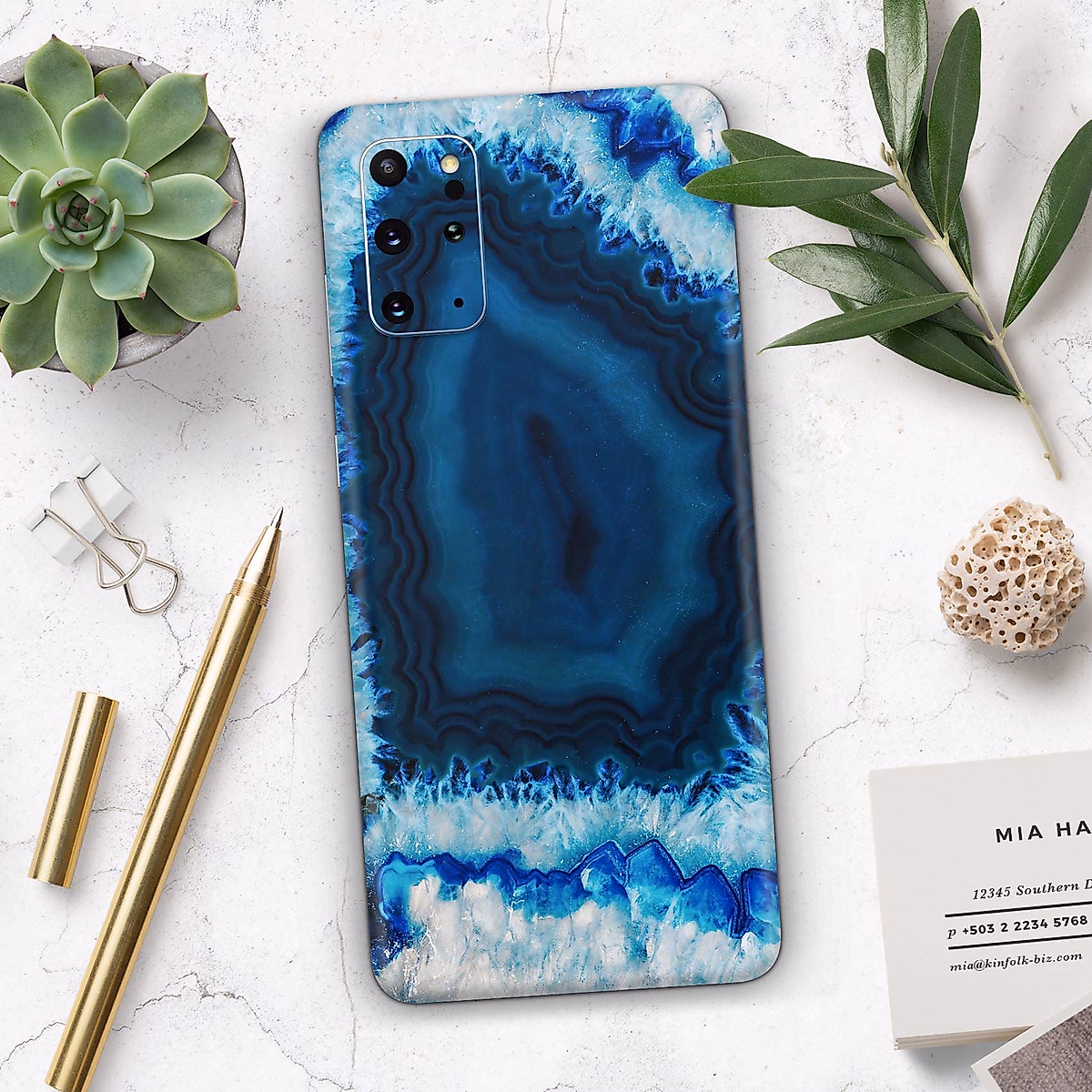 DesignSkinz Vivid Blue Agate Crystal Protective Vinyl Decal Wrap Skin Cover Compatible with The Samsung Galaxy S20 (Screen Trim & Back Glass Skin)