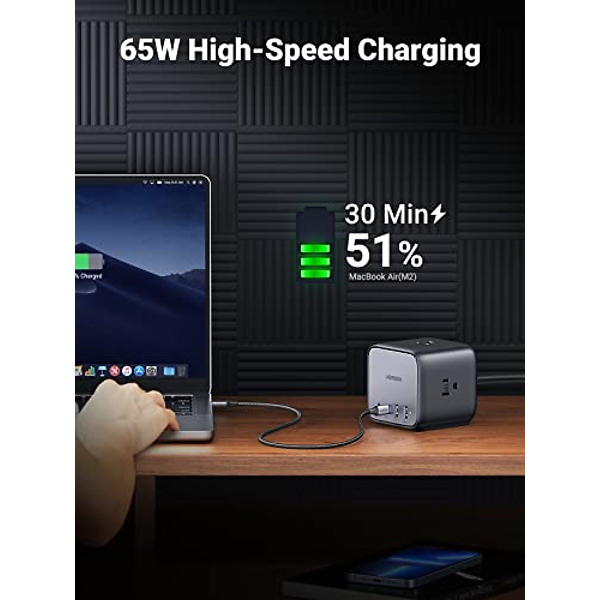 UGREEN 65W Charging Station, DigiNest Cube GaN 7-in-1 USB C Power Strip for Home and Office with 6ft Extension Cord, 3 Outlets, 2 USB C, 2 USB A, Compatible with iPhone 14, Galaxy S23, iPad, MacBook