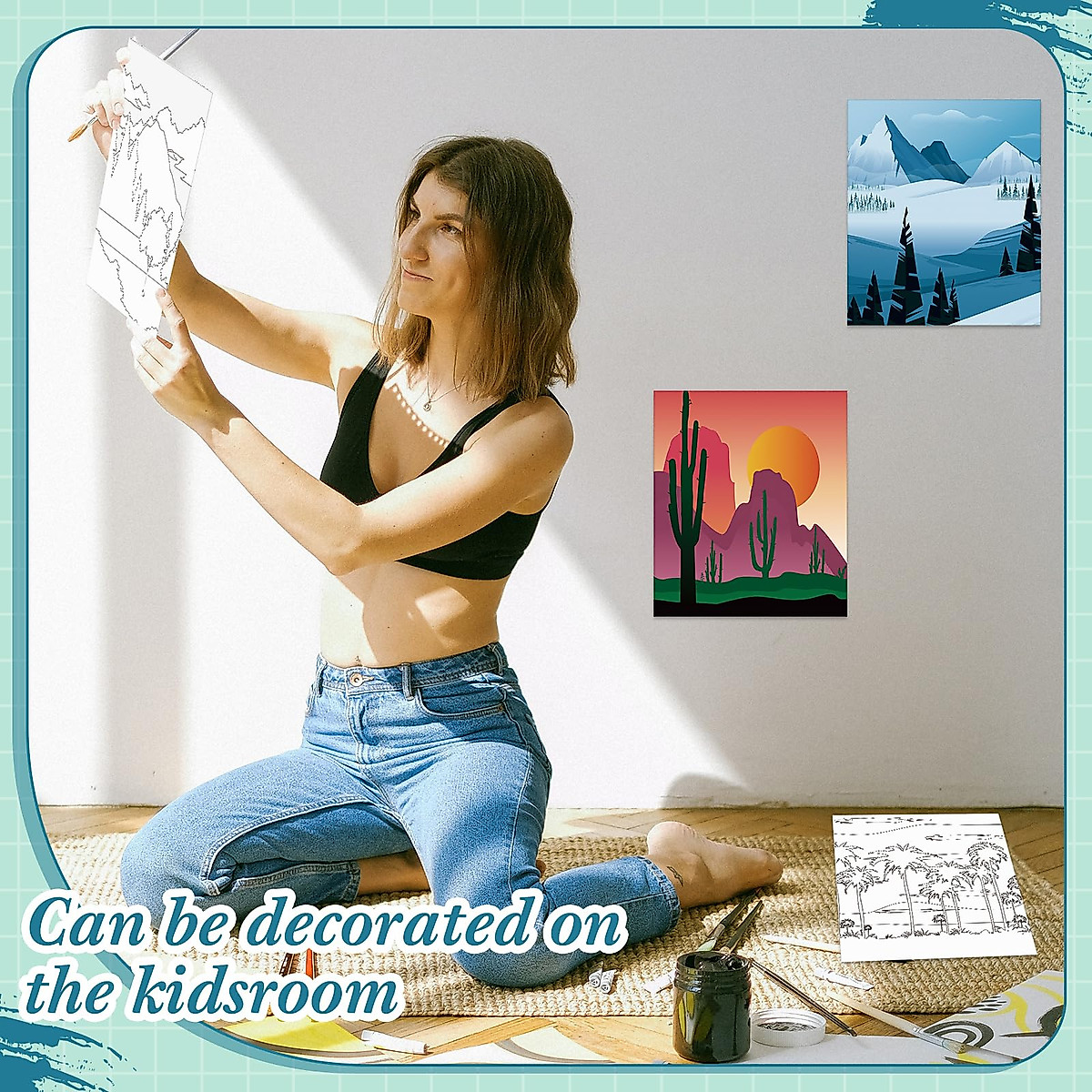 Sherr 12 Pcs Pre Drawn Canvas Pre Printed Canvas Set for Adults Cute Printed to Paint Set Theme Painting for Valentine Party Favor(Landscape)