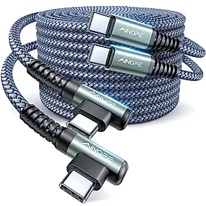 USB C to USB C Cable 60W 2-Pack 6.6ft AINOPE Type C to Type C Cable Fast Charging Cable Charger Right Angle Compatible With Samsung S23 S22 S21 Note 20 Ultra, iPad Pro 12.9 Air Mini Macbook Air, Pixel