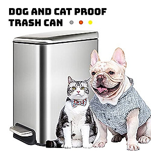 TMTECH Stainless Steel Bathroom Trash Can with Lid Soft-Close and Inner Wastebasket, Rectangular Slim Small Trash Can for Bedroom Kitchen Office, Anti-Fingerprint Brushed, 5L1.3Gal, Silver, (TM)