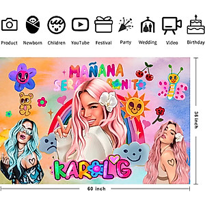 Karol G Background Birthday Decorations, Karol G Happy Birthday Banner Backdrop for Manana Sera Bonito Birthday Party Supplies (5x3ft)