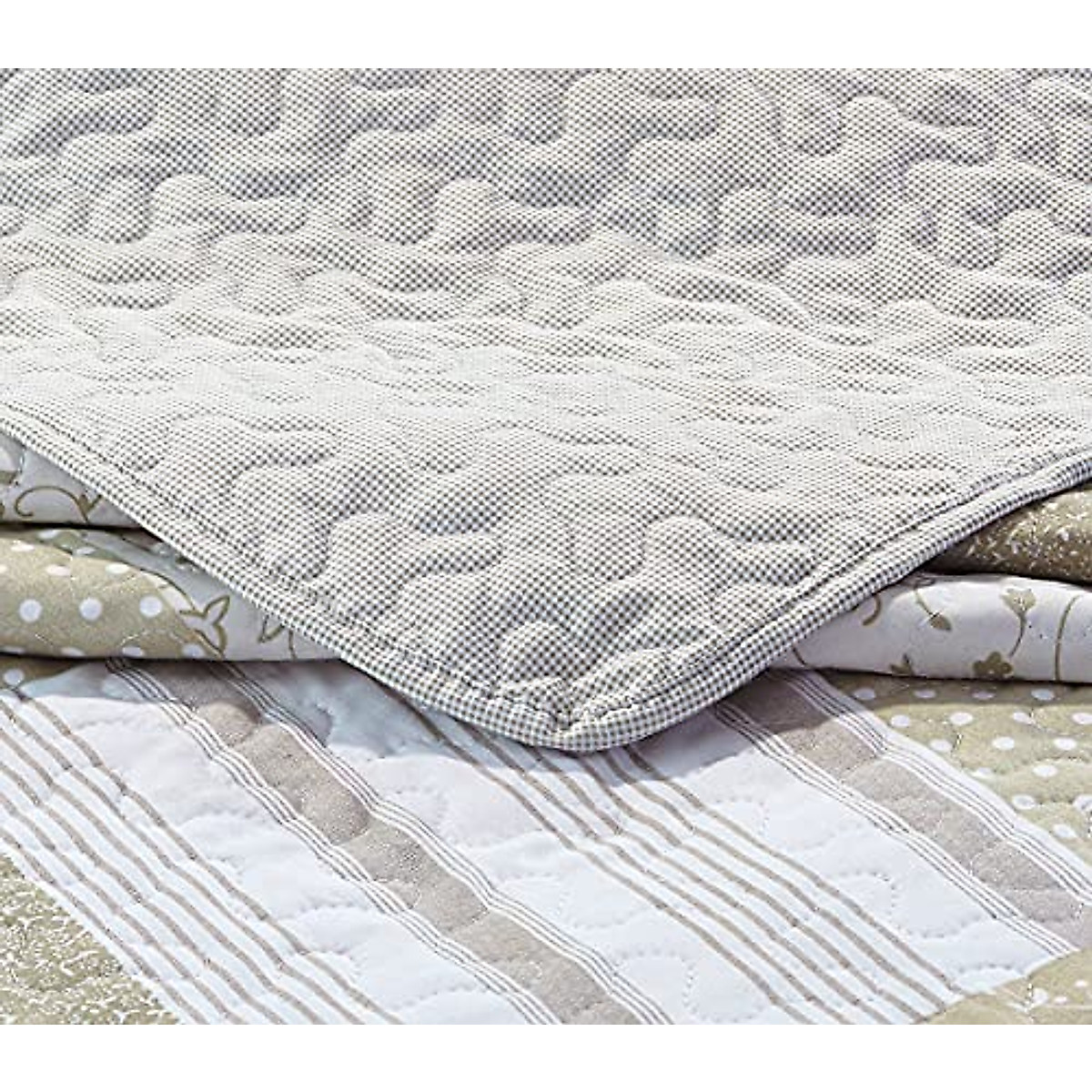 SLPR Silent Reverie 3-Piece Queen Comforter Set (Rustic Quilt with 2 Shams): Lightweight Quilted Bedding, Farmhouse Bed Set Queen Size, White and Tan Country Style Printed Coverlet