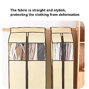 YXDFG Hanging Garment Bag for Closet,Dustproof Breathable and Non-Woven Fabrics Wardrobe Clothing Storage Organizer,with Large Clear Window and Zippers Opening,Brown,52×52×90cm