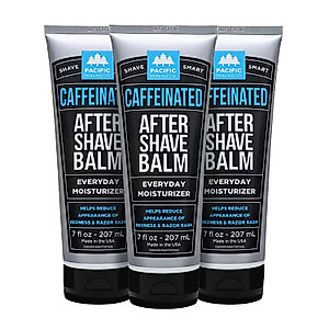 Pacific Shaving Company Caffeinated Aftershave, Men's Grooming Product - Antioxidant Daily Face Lotion + After Shave - Soothing Aloe & Spearmint Post Shave Balm for Sensitive Skin (7 Fl Oz, 3 Pack)