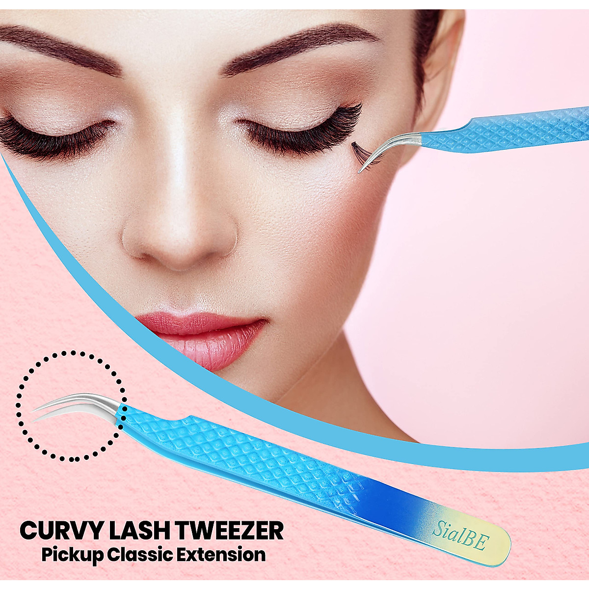 Eyelash Extension Tweezers-3 Pcs Diamond Grip Lash tweezers For Eyelash Extensions-SialBE Straight And Curved L-Shape Eyelash Tweezers, Tweezers For Eyelash Extensions With Silver Tip
