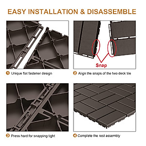 Goovilla Plastic Interlocking Deck Tiles, 9 Pack Outdoor Patio Flooring, 12"x12" Interlocking Decking Tile Outdoor All Weather Use, Waterproof Patio Pavers for Pool Balcony Backyard Porch, Dark Coffee