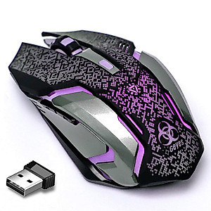 VEGCOO Wireless Gaming Mouse, C8 Wireless Rechargeable Mouse with Colorful LED Lights and 2400/1600/1000 DPI for Laptop and Computer (C9 Silver)
