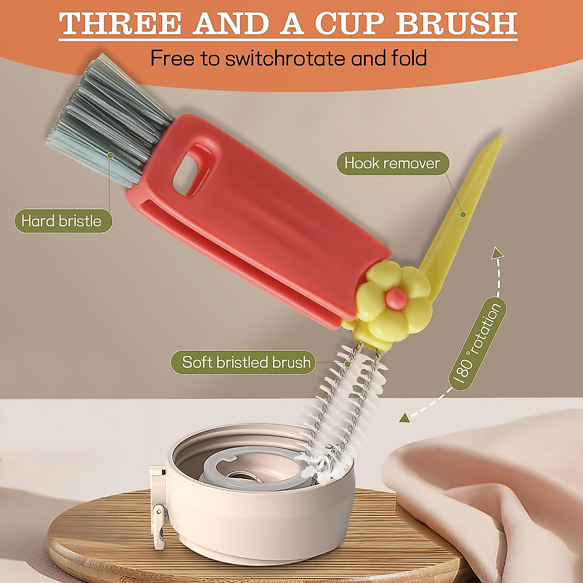 Ieesspd 3 in 1 Cup Lid Cleaning Brush Set - Multi-Functional, Efficient and Durable Brushes for Bottle Gap, Tight Spaces Cup and Portable Cup，Lid Cleaner with Brush(3 Pcs)