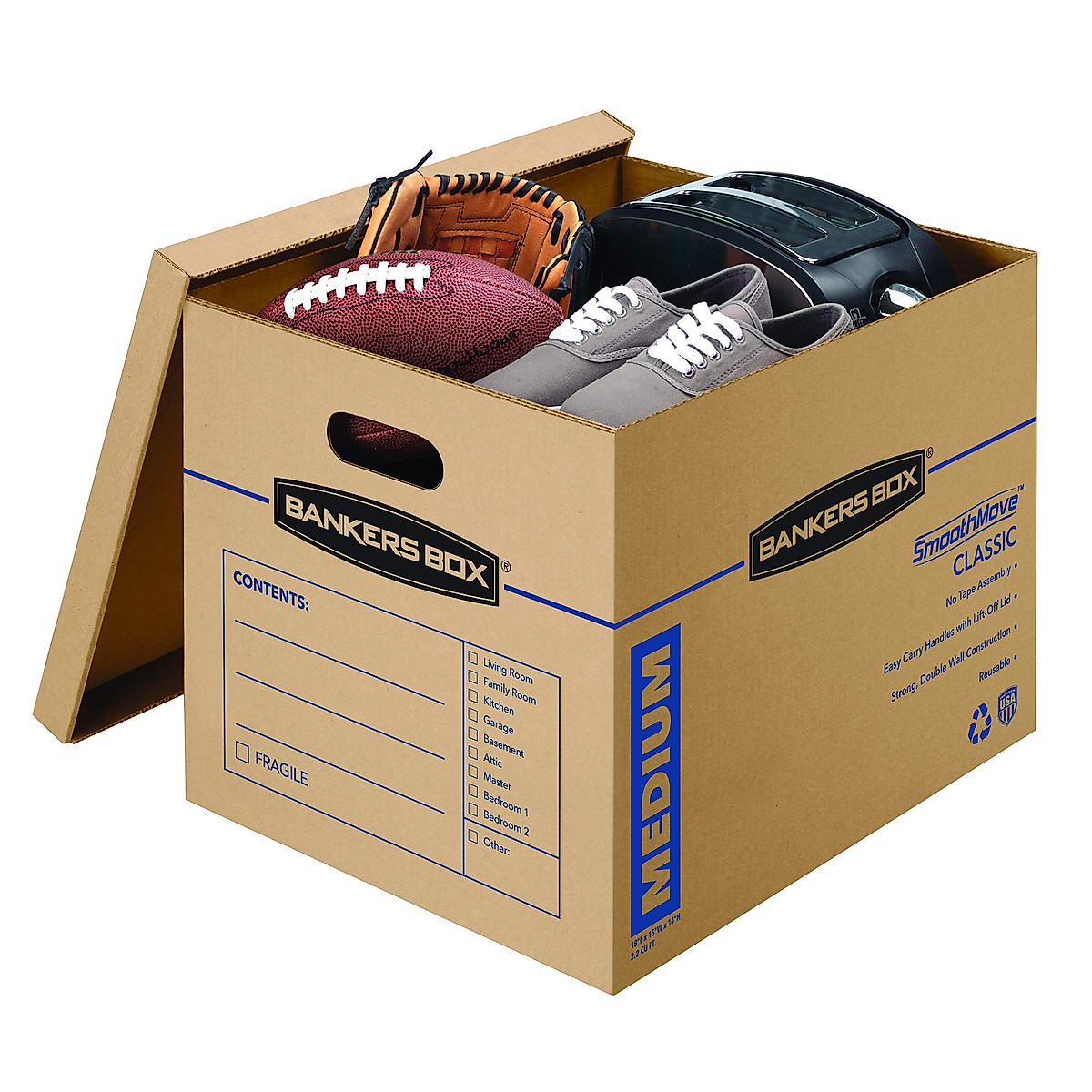 Bankers Box SmoothMove Classic Moving Boxes, Tape-Free Assembly, Easy Carry Handles, Medium, 18 x 15 x 14 Inches, 20 Pack (8817202)