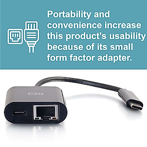 C2G 29749 USB C Adapter and Ethernet Adapter with Power, Black