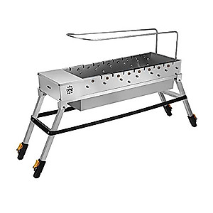 NEWCES Barbecue Desk Charcoal Grill Brushed Stainless Steel Charcoal Shish Kebab Grill BBQ Grill 2 Shelves Broil Roasting Kebab Rack for Garden Backyard Camping Tabletop Barbecue