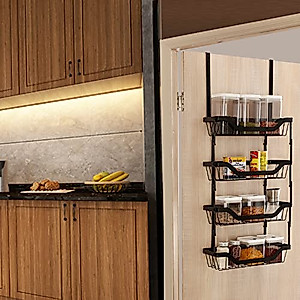 Chemailon Over The Door Hanging Organizer, 4-Shelf Wall Mount Metal Wire Storage Rack Behind Door for Bedroom Living Room Pantry Bathroom (Black)