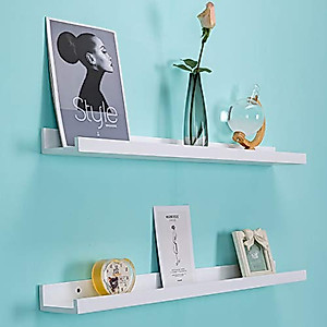 AZSKY 48 Inch Long Floating Bookshelves White Set of 2 Wall Picture Shelf Pine Floating Shelves Photo Frames Narrow Picture Ledge Mounting Hardware Included