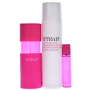 Derek Lam 10 Crosby - Love Deluxe - 3 Pc Gift Set - 3.4 Oz Eau De Parfum, 0.3 Oz Eau De Parfum, 8 Oz Fragrance Mist - Delicate, Refreshing Scent For Women - Floral, Woody, Musk Perfume Spray