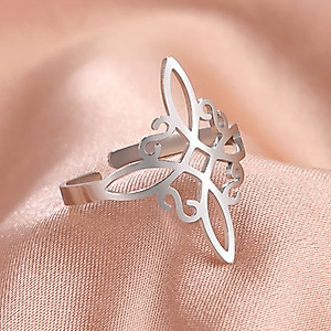 UNIFT Witches Knot Ring For Women Stainless Steel Geometric Style Elegante Chic Irish Celtic Knot Adjustable Ring Witchcraft Amulet Jewelry (Silver)
